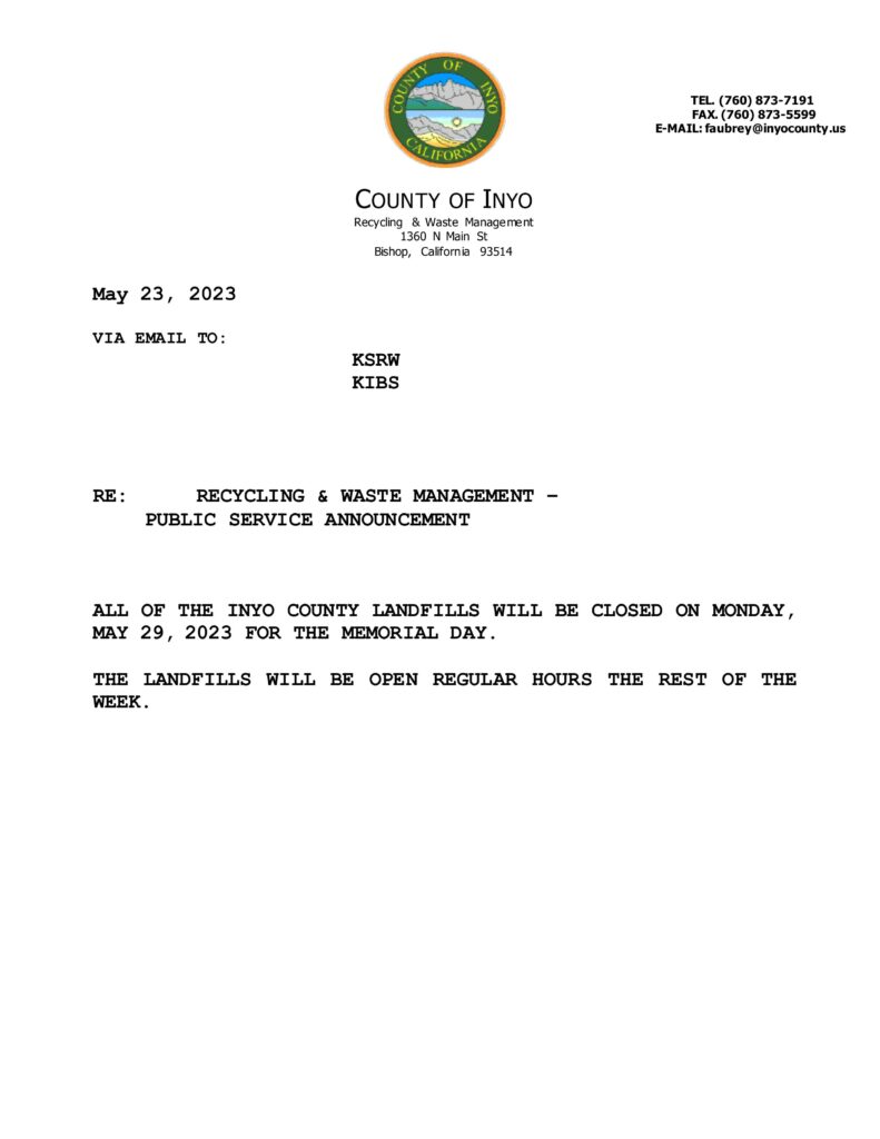 HOLIDAY CLOSURE PSA (2) - Sierra Wave: Eastern Sierra NewsSierra Wave ...