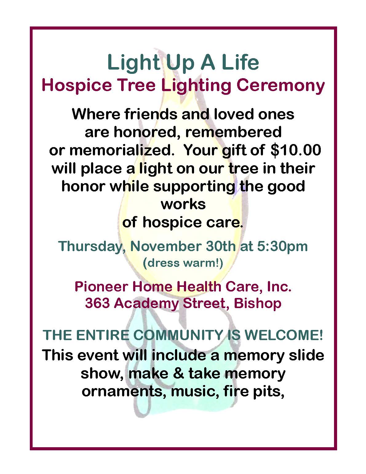 Hospice Tree Lighting Ceremony - November 30, 2023 - Sierra Wave ...