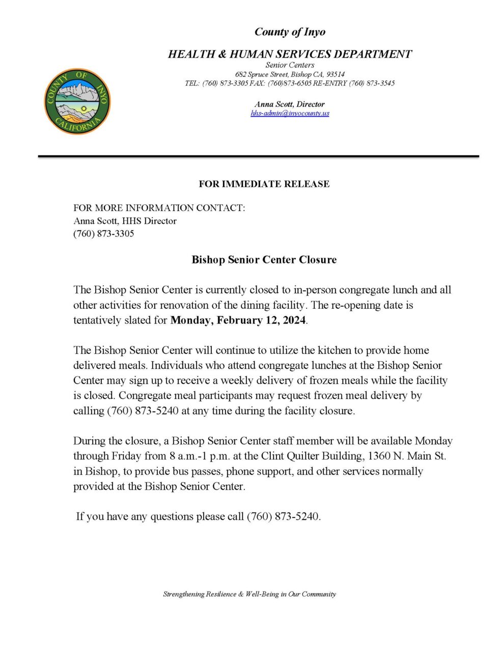 Bishop Senior Center Closure - Sierra Wave: Eastern Sierra News - The ...