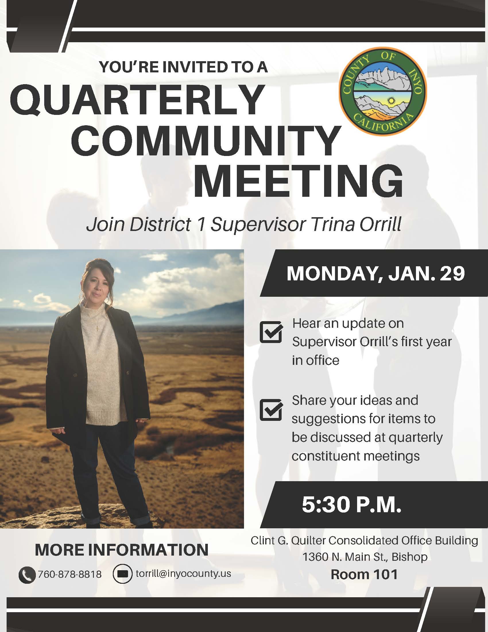District 1 Inyo County Supervisor Trina Orrill to Hold Quarterly ...