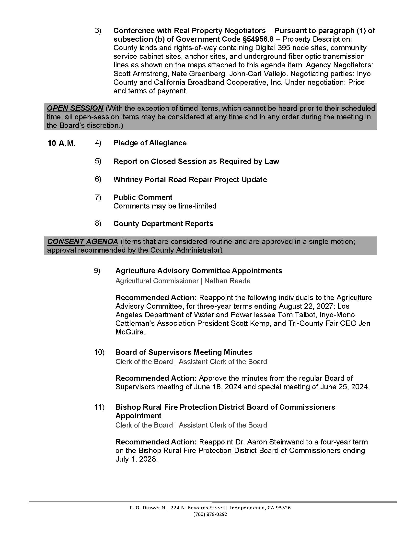 AGENDA Board of Supervisors Room - County Administrative Center ...
