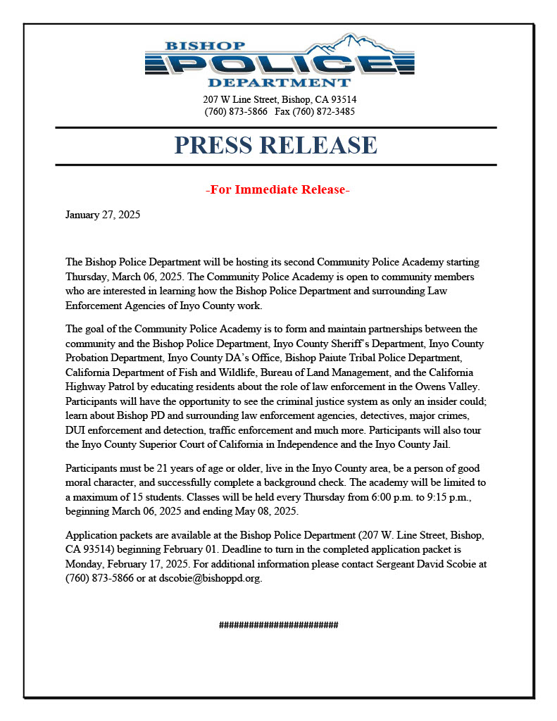 Bishop Police Department Will Be Hosting Its Second Community Police ...