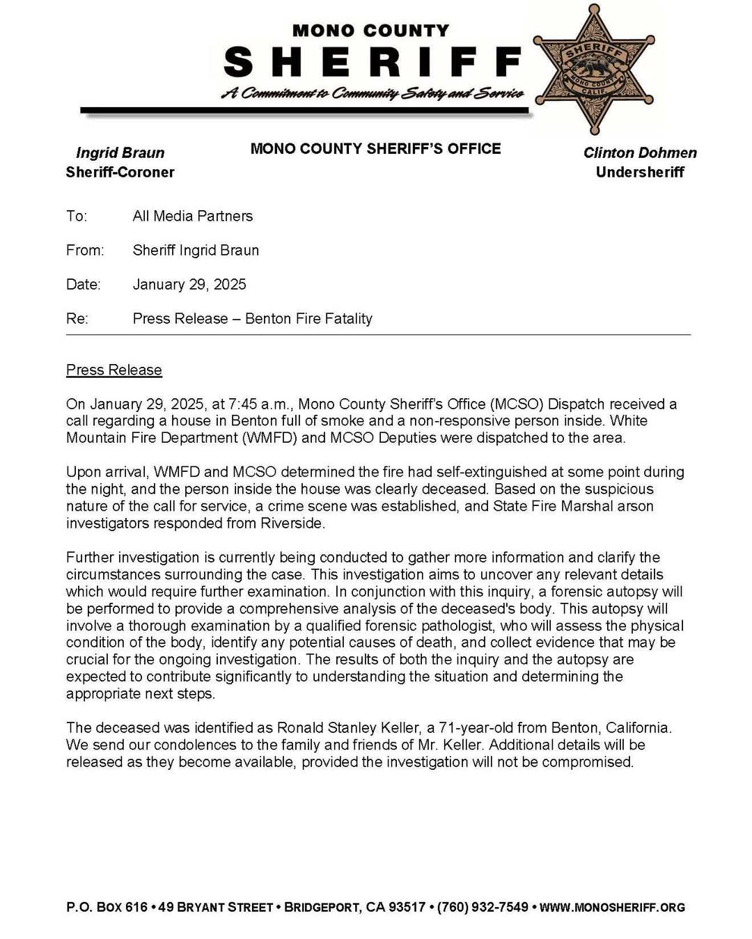 Mono County Sheriff's Office Archives - Sierra Wave: Eastern Sierra ...