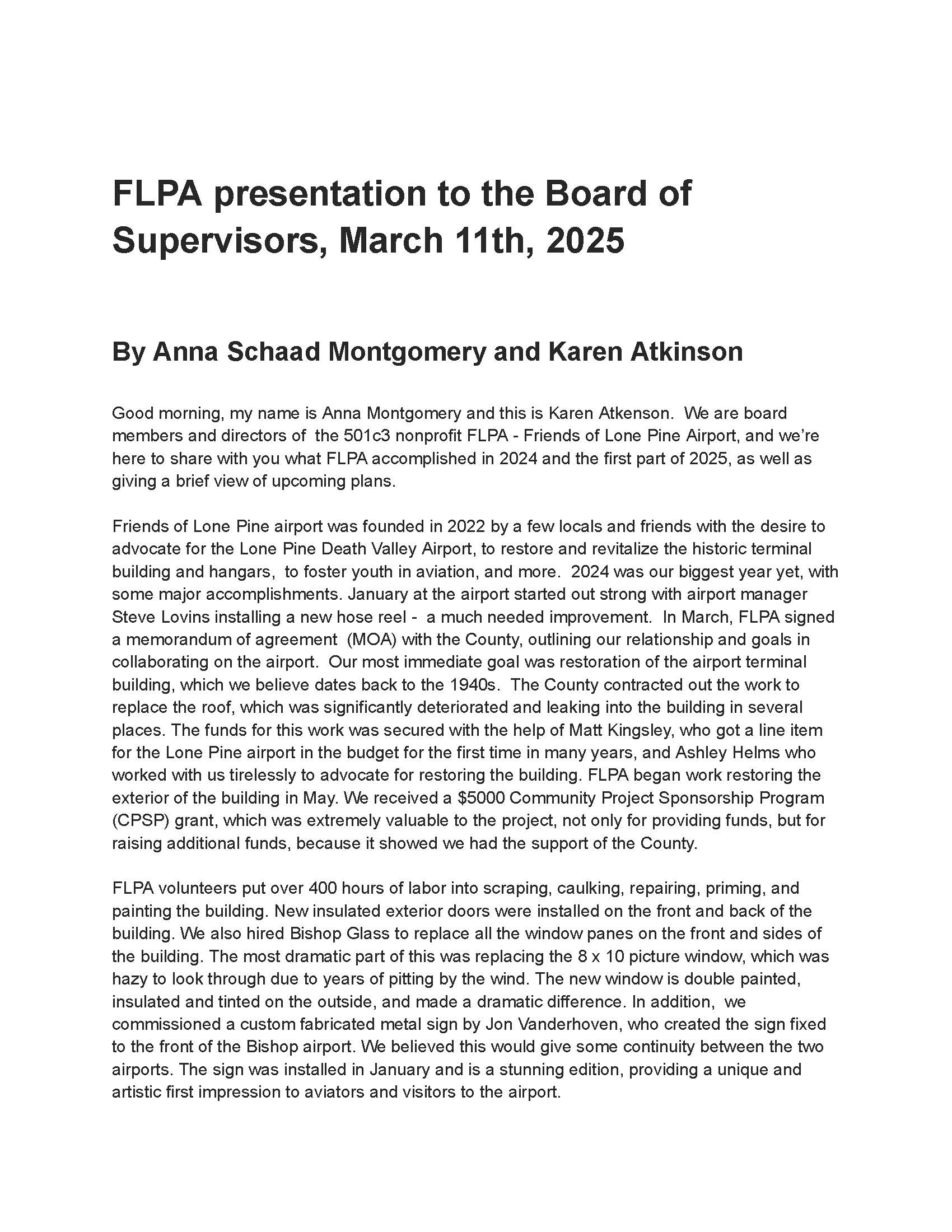FLPA presentation to the Board of Supervisors, March 11th, 2025 ...