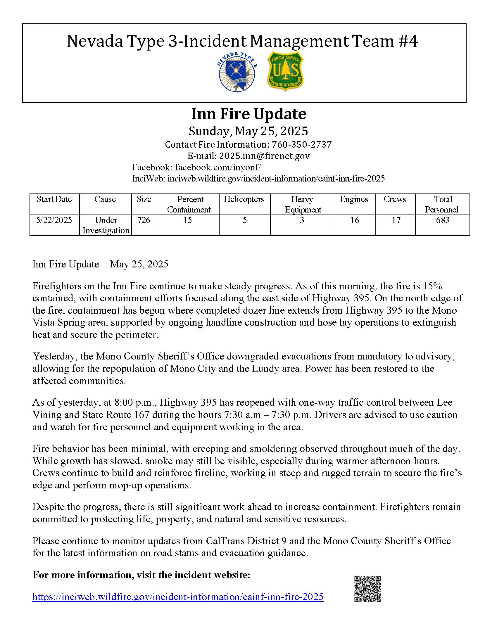 Inn Fire Update – May 25, 2025 - Sierra Wave: Eastern Sierra News - The ...