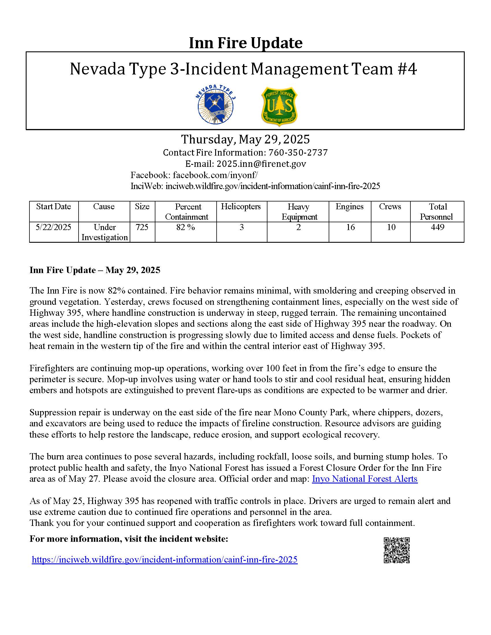 Inn Fire Update – May 29, 2025 - Sierra Wave: Eastern Sierra News - The ...