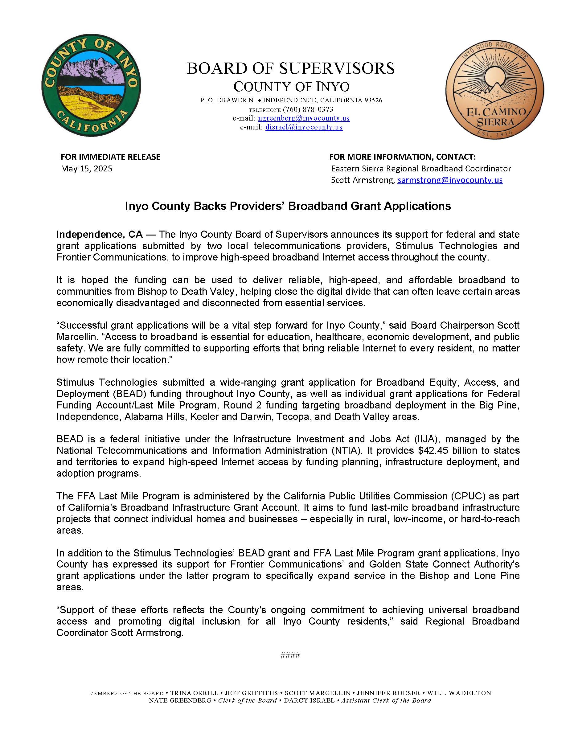 Inyo County Backs Providers’ Broadband Grant Applications - Sierra Wave: Eastern Sierra News ...