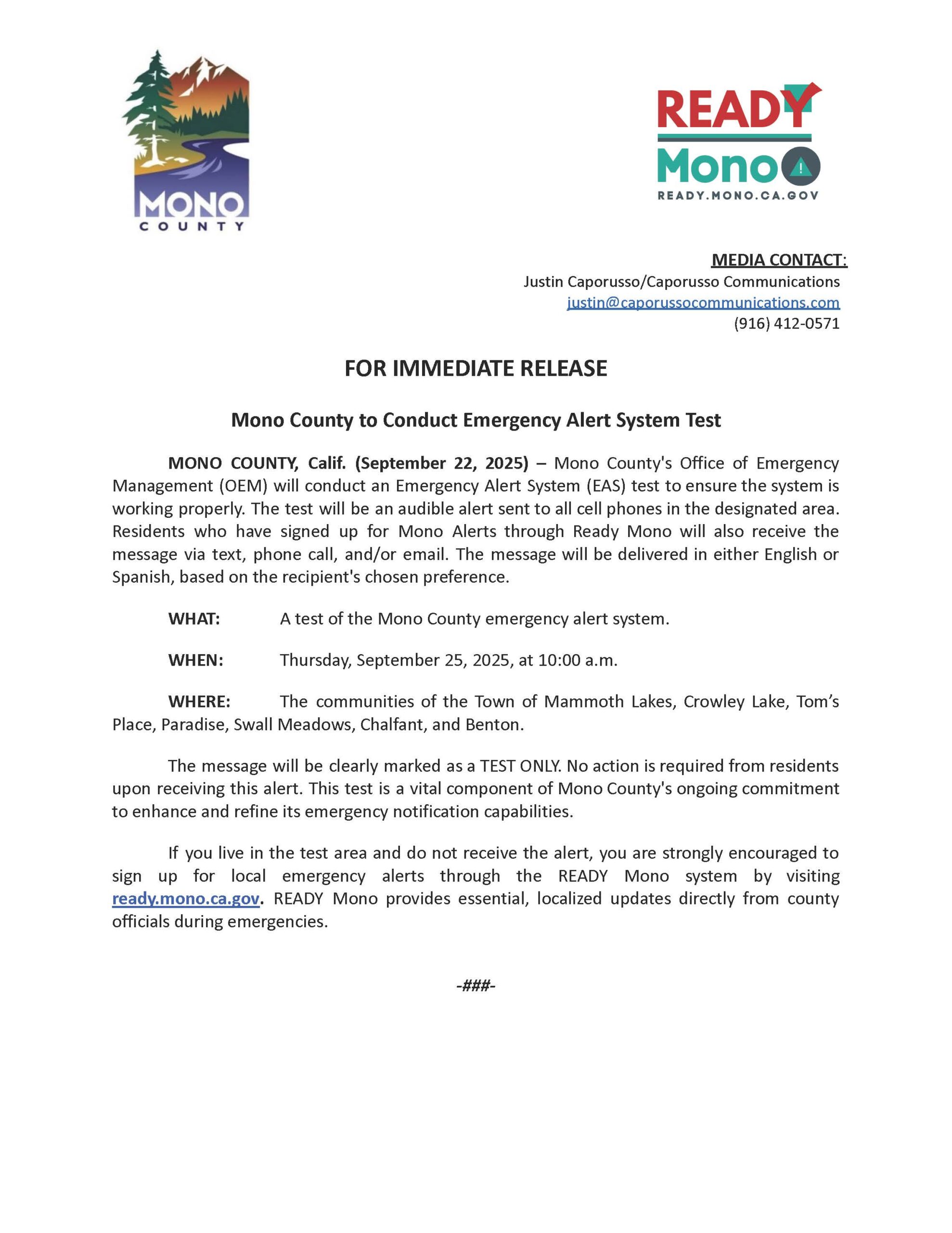 Mono County to Conduct Emergency Alert System Test - Sierra Wave ...
