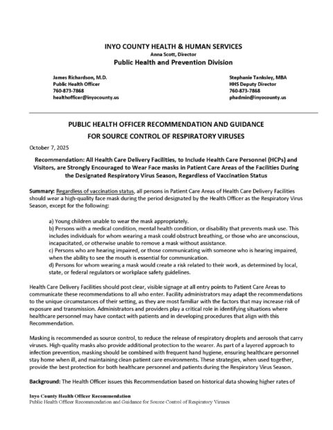 PUBLIC HEALTH OFFICER RECOMMENDATION AND GUIDANCE FOR SOURCE CONTROL OF ...