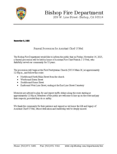 Funeral Procession for Assistant Chief O'Neil - Sierra Wave: Eastern ...