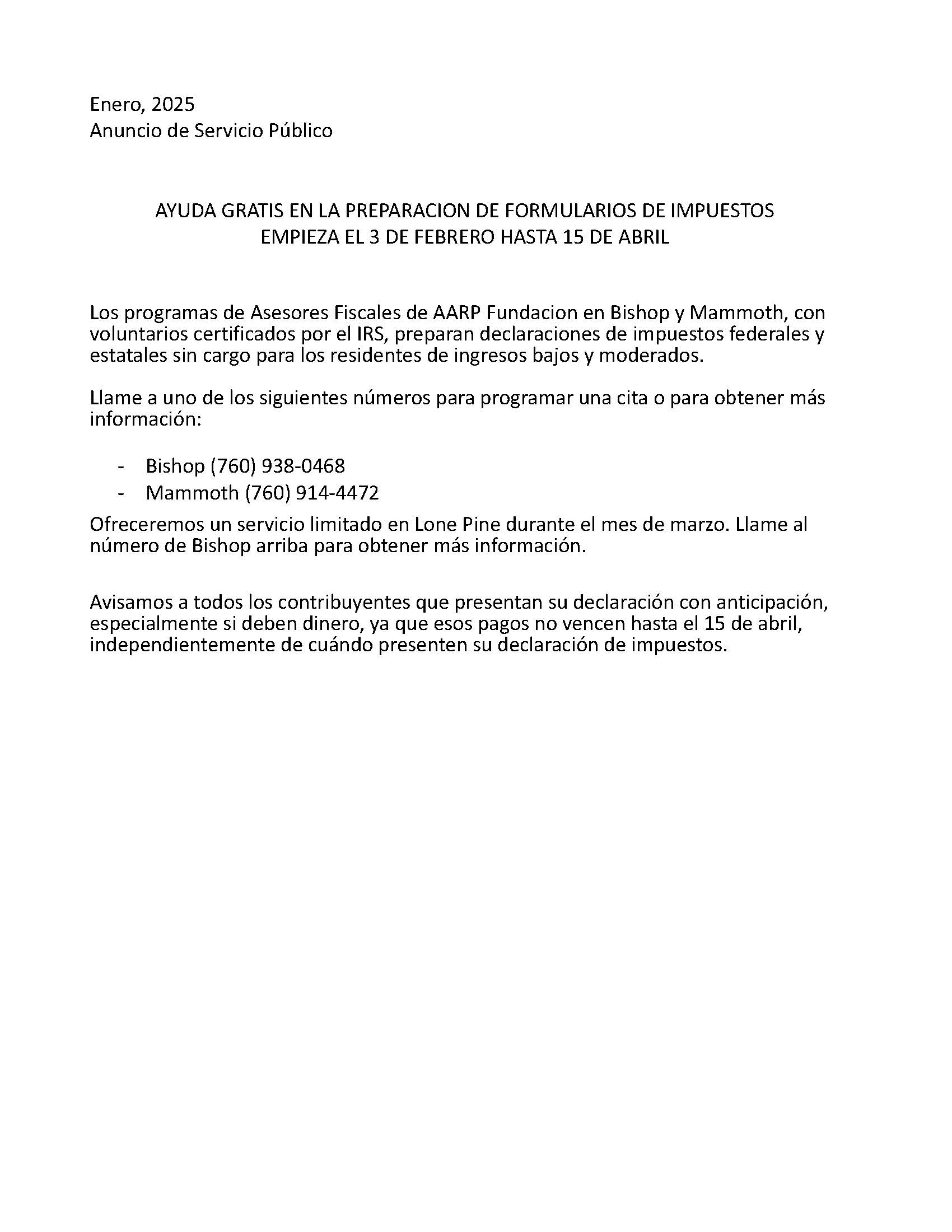 AYUDA GRATIS EN LA PREPARACION DE FORMULARIOS DE IMPUESTOS EMPIEZA EL 3 ...