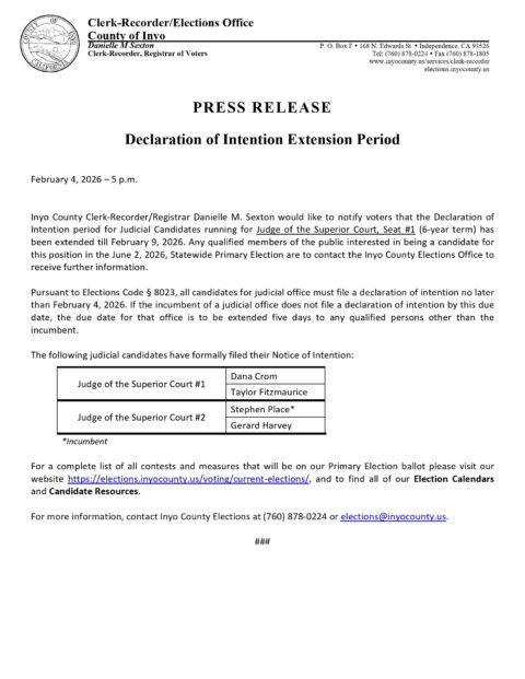 Declaration of Intention Extension Period - Sierra Wave: Eastern Sierra ...